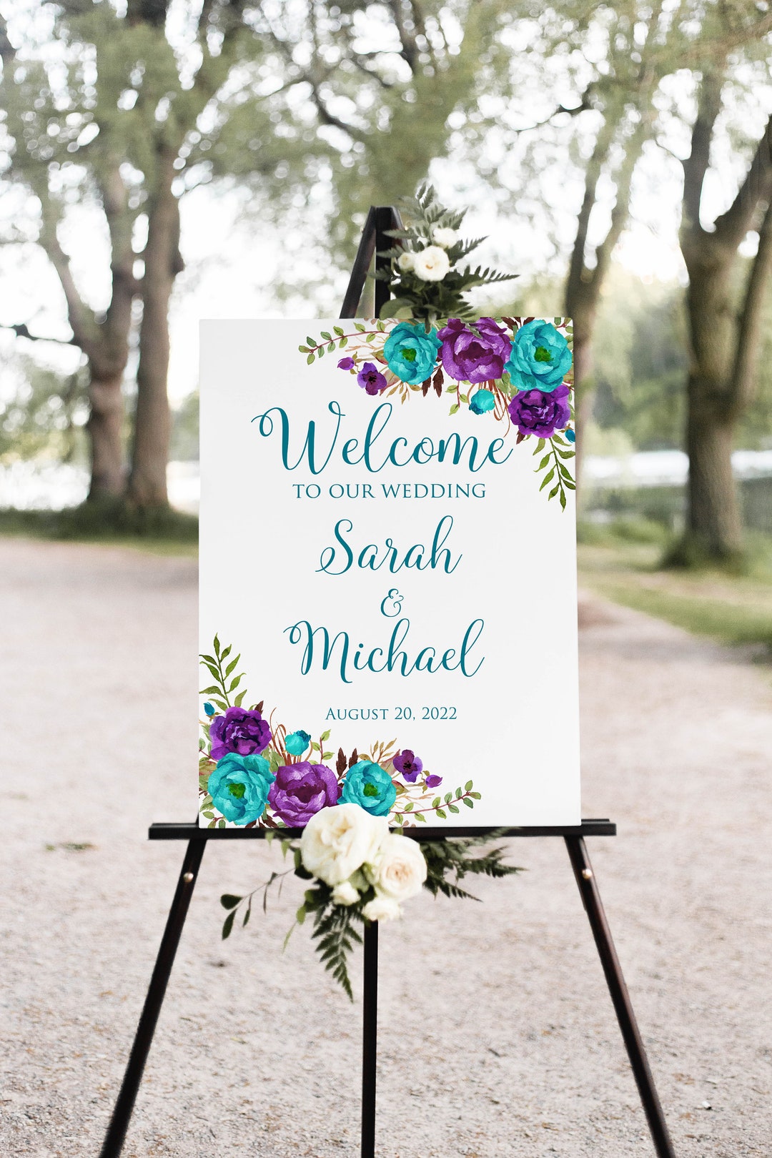 Teal and Purple Wedding Welcome Sign, Purple and Turquoise Wedding ...