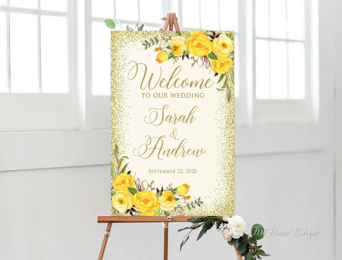 Yellow Wedding Welcome Sign Ivory Gold Welcome Wedding Sign - Etsy