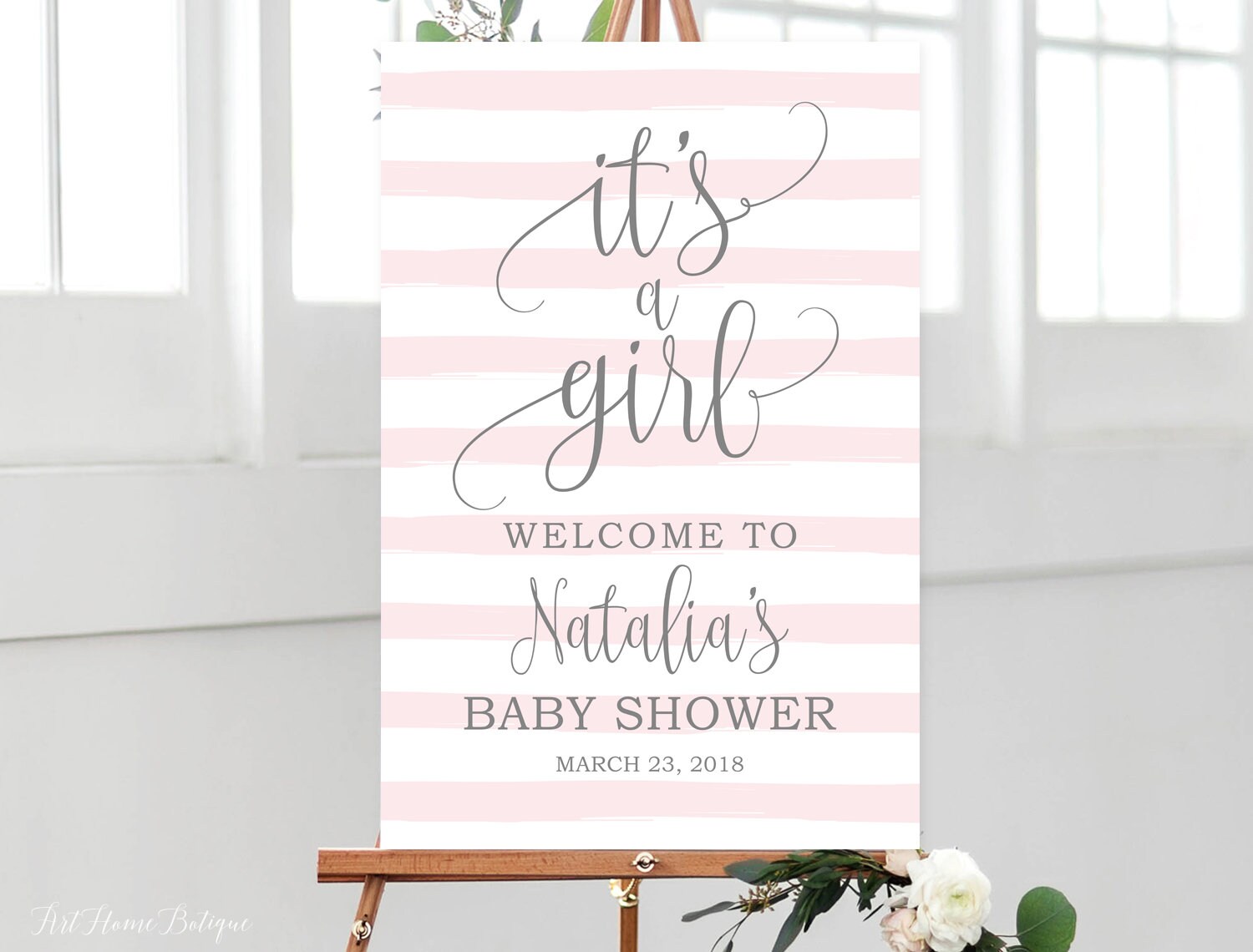 It's a Girl Welcome Sign Striped Baby Shower Welcome - Etsy