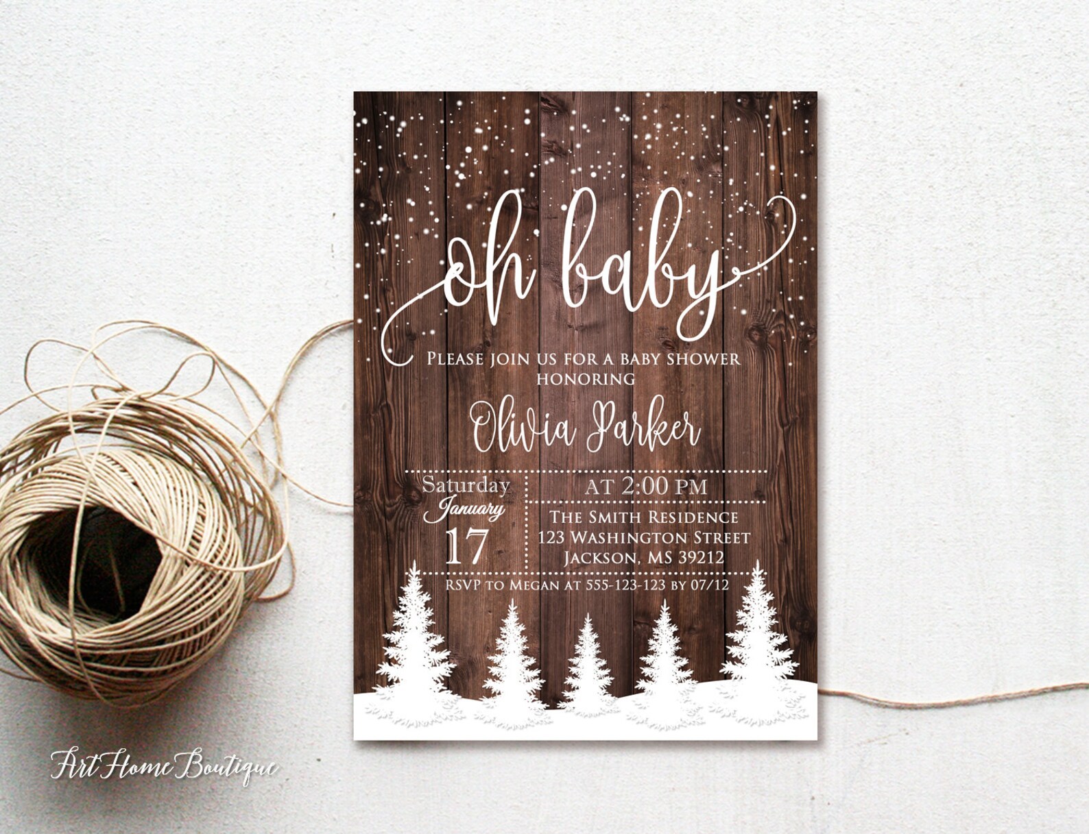 Winter Baby Shower Invitation Rustic Baby Shower Invitation | Etsy