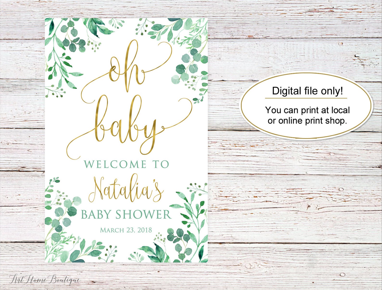 Mint and Gold Baby Shower Welcome Sign Greenery Oh Baby | Etsy