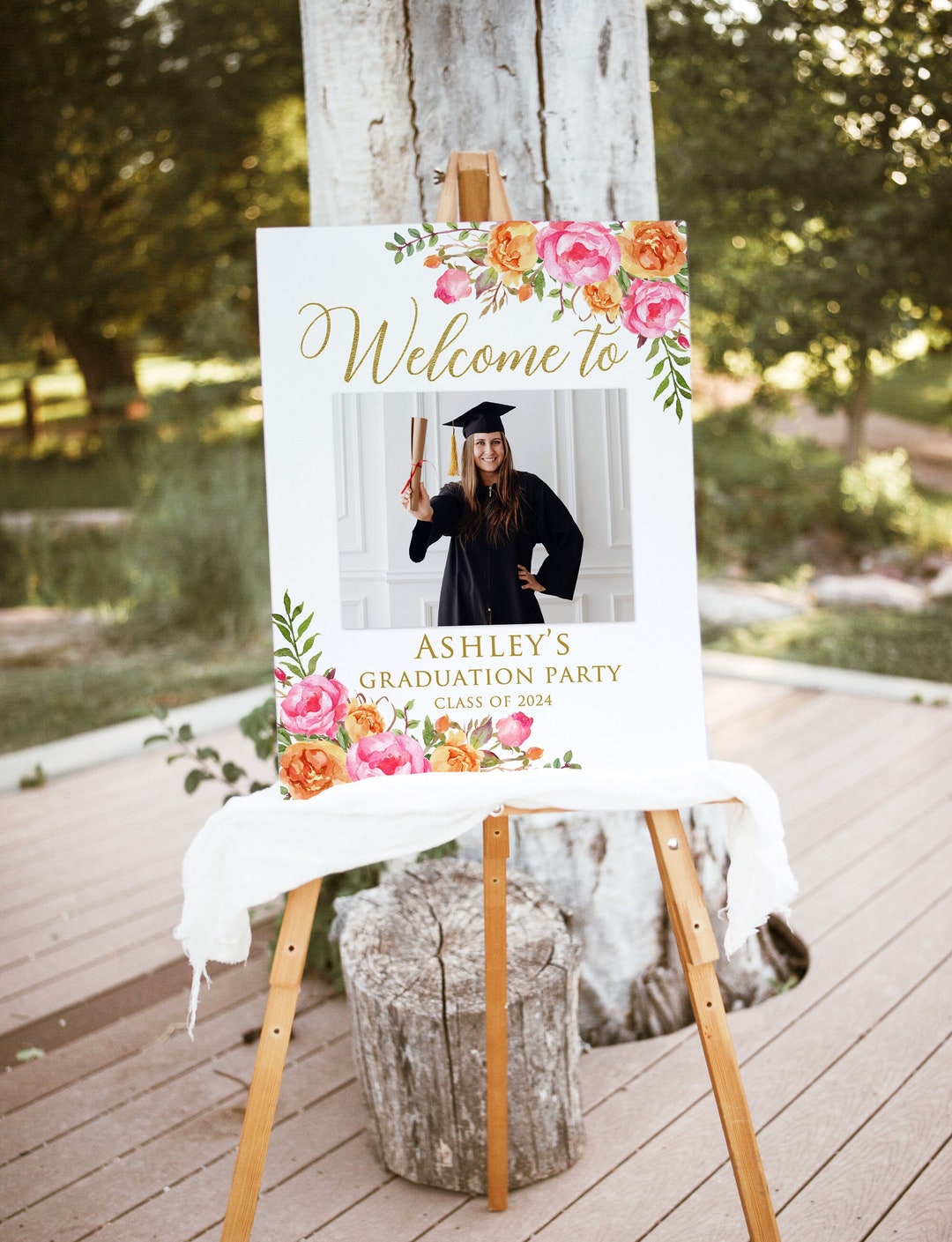Hot Pink Orange Graduation Welcome Sign, Photo Graduation Party Welcome ...