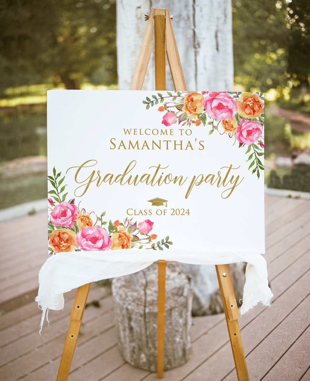 Hot Pink Orange Graduation Party Welcome Sign, Orange Pink Gold ...