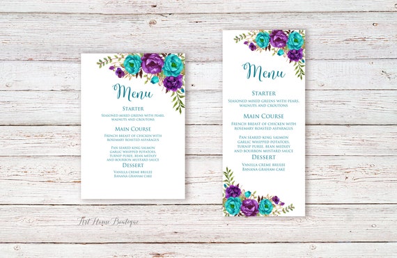 Teal and Purple Menu Card Birthday Menu Printable Purple - Etsy