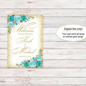 Teal Wedding Welcome Sign, Teal and Gold Wedding Welcome Sign, Welcome ...