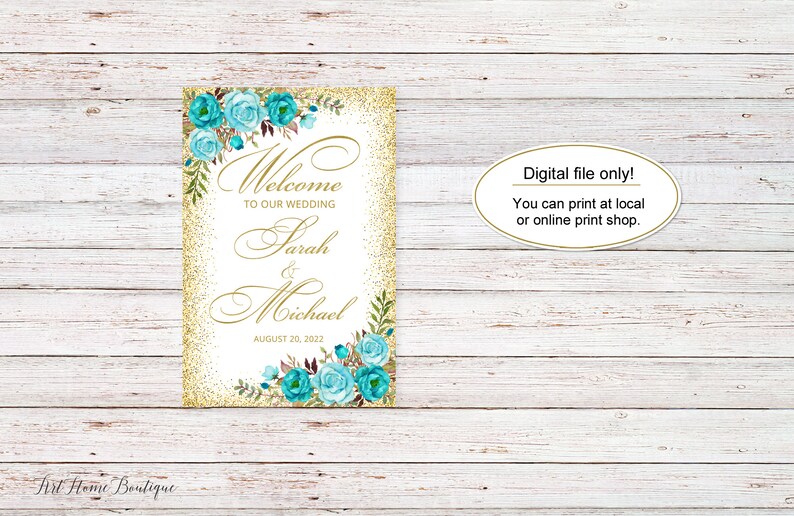 Teal Wedding Welcome Sign Teal and Gold Wedding Welcome Sign | Etsy