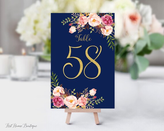 Navy Wedding Table Numbers Birthday Table Numbers Blush | Etsy