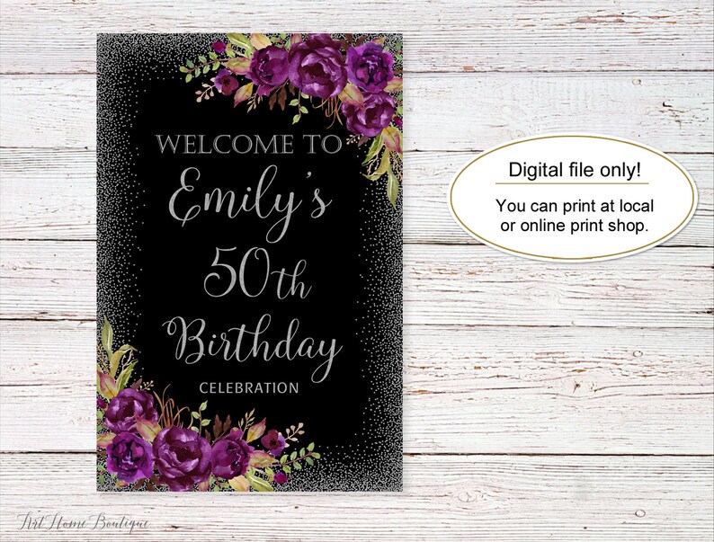 Purple Birthday Welcome Sign Welcome to Birthday Sign Silver - Etsy