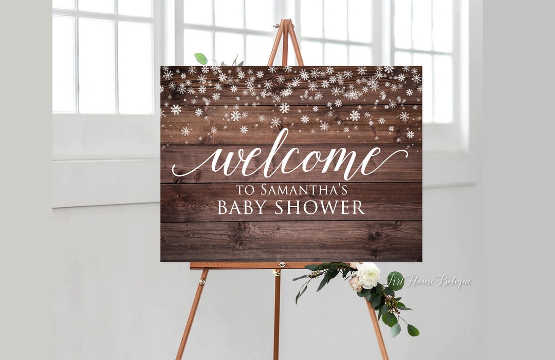 Rustic Winter Baby Shower Welcome Sign, Snowflakes Baby Shower Welcome ...