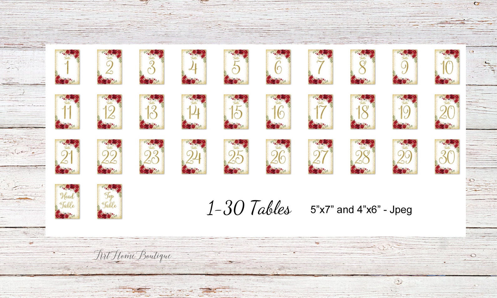 Wedding Table Numbers Red and Gold Floral Table Numbers - Etsy