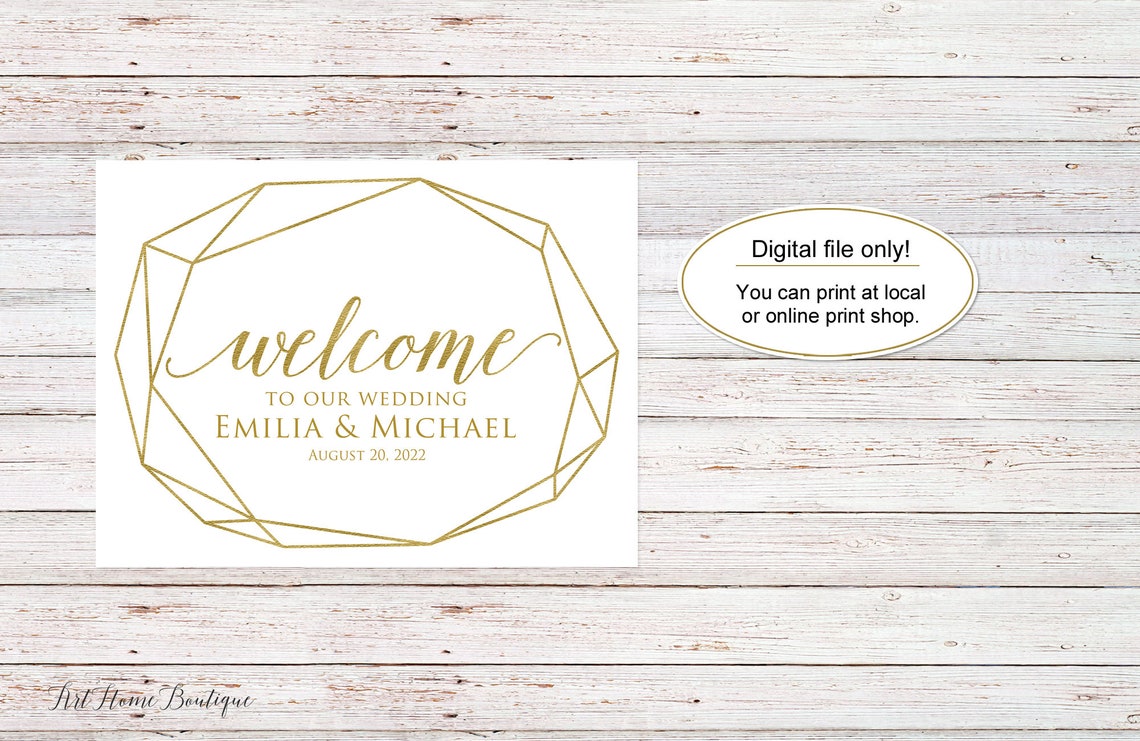 Geometric Welcome Wedding Sign, Gold Wedding Welcome Sign, Printable ...