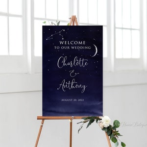 Starry Night Wedding Welcome Sign, Navy Wedding Welcome Sign, Moon ...