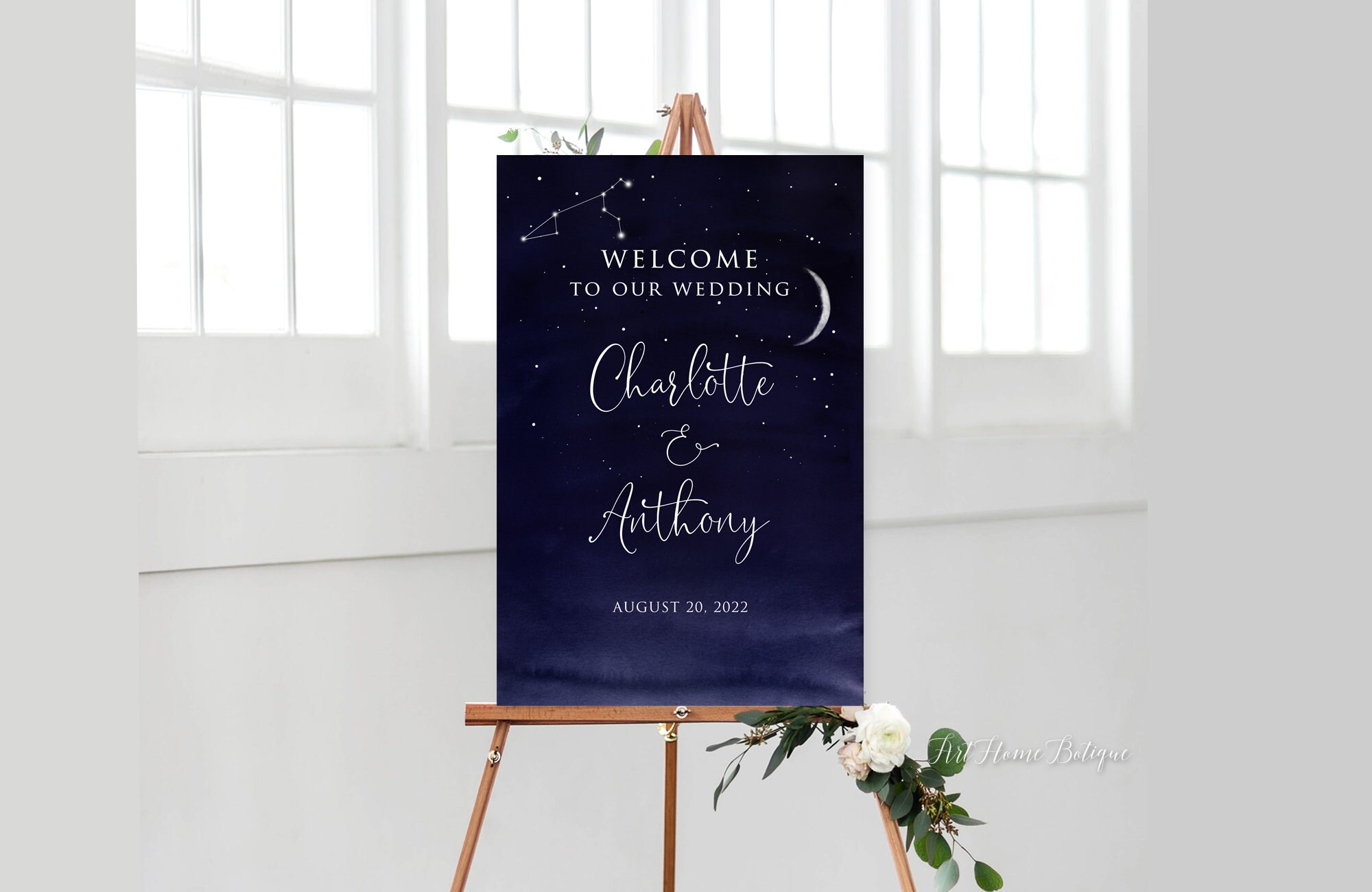 Starry Night Wedding Welcome Sign, Navy Wedding Welcome Sign, Moon ...