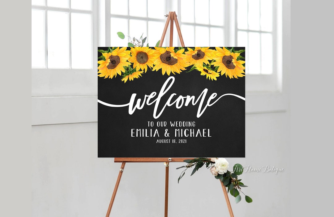 Sunflowers Wedding Welcome Sign, Chalkboard Welcome Wedding Sign ...