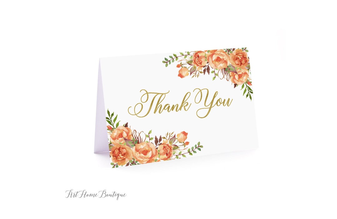 Burnt Orange Thank You Cards, Floral Folded Thanks Card, Anniversary ...