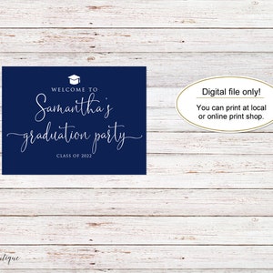 Navy Graduation Party Welcome Sign, Blue Graduation Welcome Sign, Grad ...