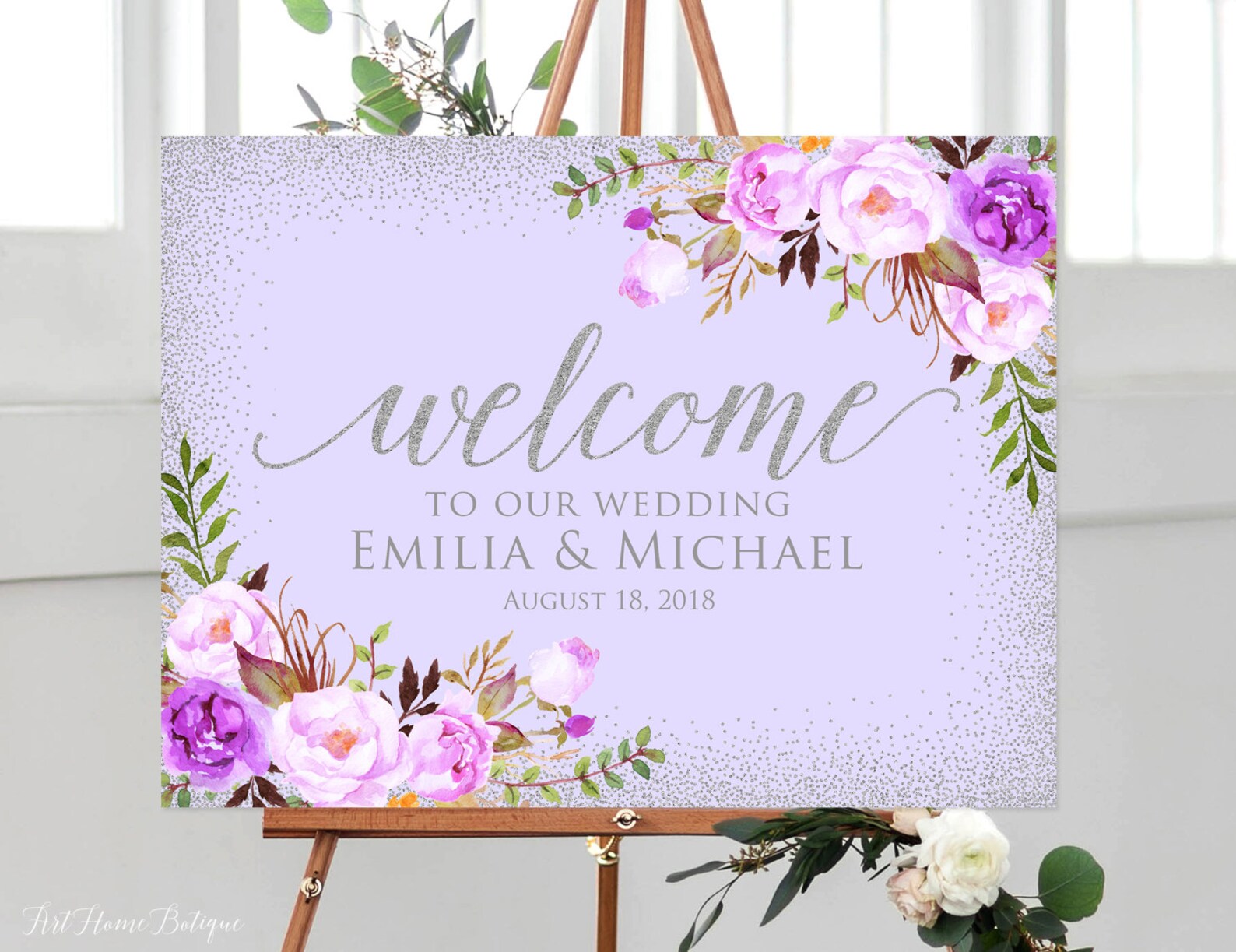 Welcome Wedding Sign, Lavender Welcome to Our Wedding Sign, Horizontal ...