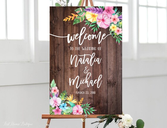 Tropical Welcome Wedding Sign Rustic Welcome Wedding Sign | Etsy