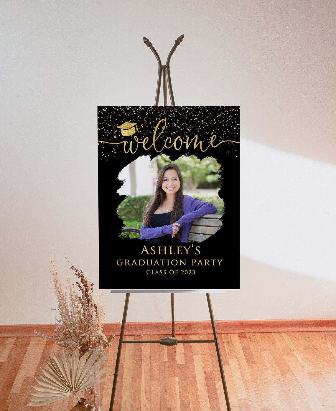 Black Gold Graduation Welcome Sign, Photo Graduation Party Welcome Sign ...
