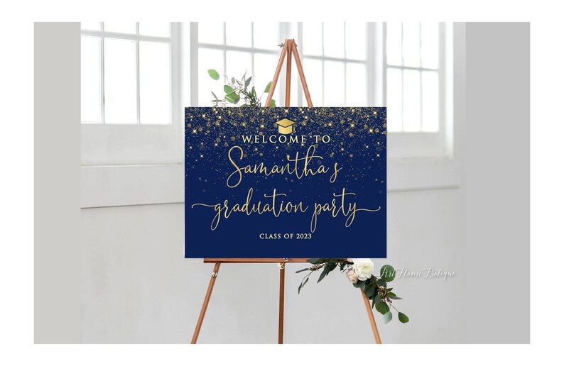 Navy Gold Graduation Party Welcome Sign Gold Confetti - Etsy