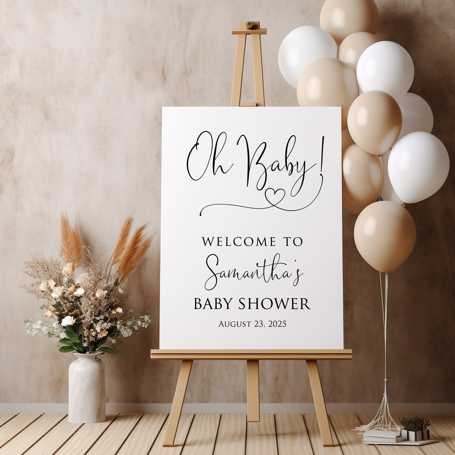 Modern Baby Shower Welcome Sign, Gender Neutral Baby Shower Sign, Heart ...