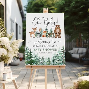 Forest Baby Shower Welcome Sign With Woodland Animals, Winter Baby ...