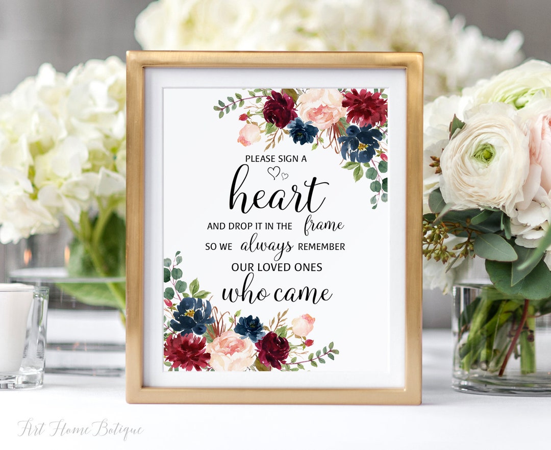 Please Sign A Heart Sign, Heart Drop Guest Book Sign, Sign a Heart and ...