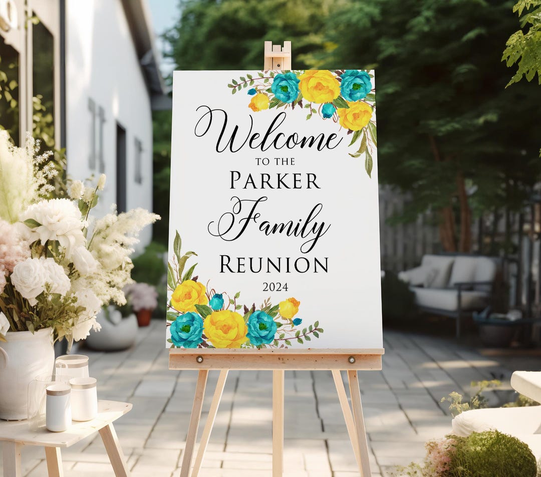 Teal Yellow Family Reunion Welcome Sign, Yellow Teal Welcome Sign ...