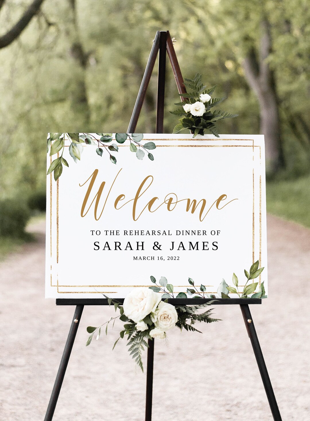 Greenery Rehearsal Dinner Welcome Sign, Geometric Rehearsal Welcome ...