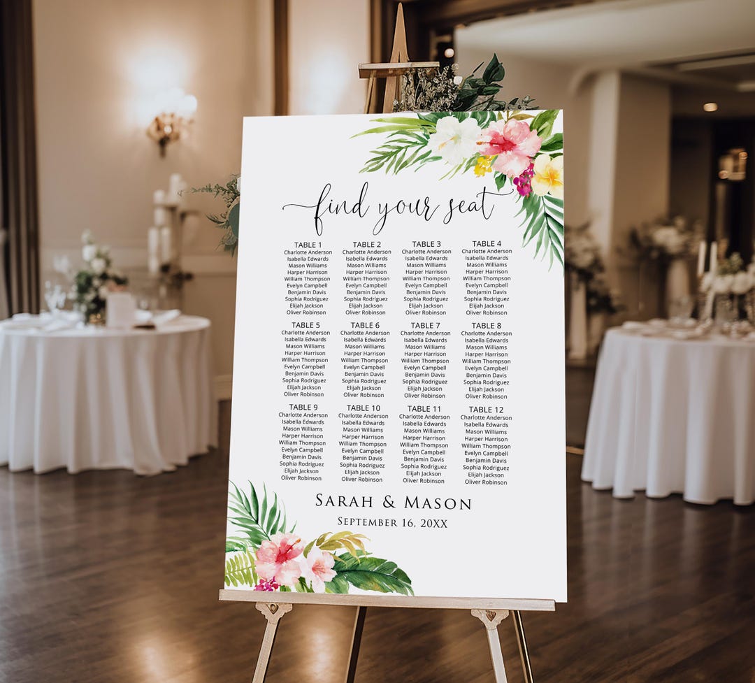 Tropical Wedding Seating Chart, Hawaiianwedding Guest Table Plan, Find ...