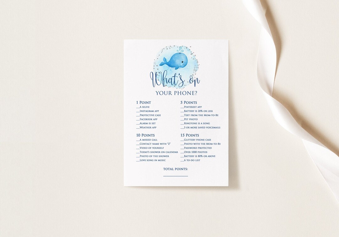 What's on Your Phone Game, Whale Baby Shower Games, Whats in Your Phone ...