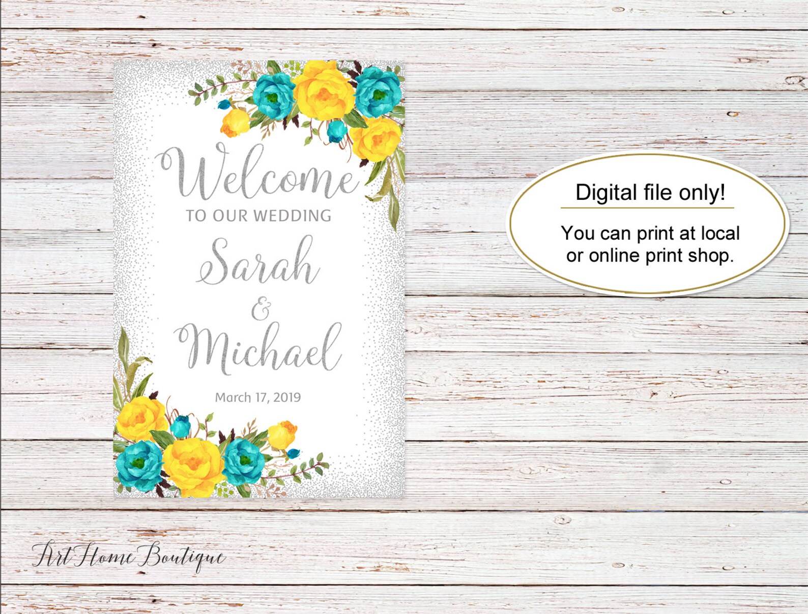 Yellow and Teal Welcome Wedding Sign Welcome Wedding Sign - Etsy