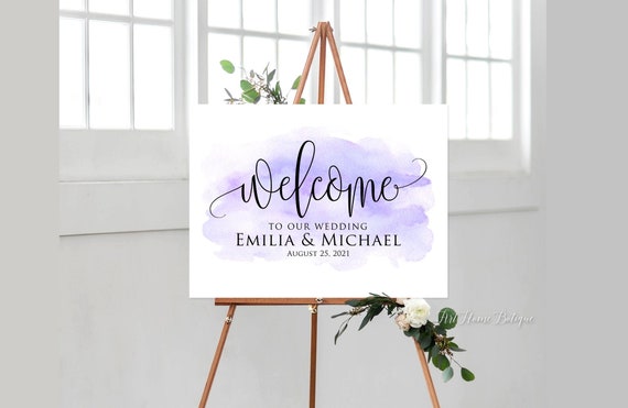 Purple Wedding Welcome Sign Watercolor Wedding Welcome Sign | Etsy