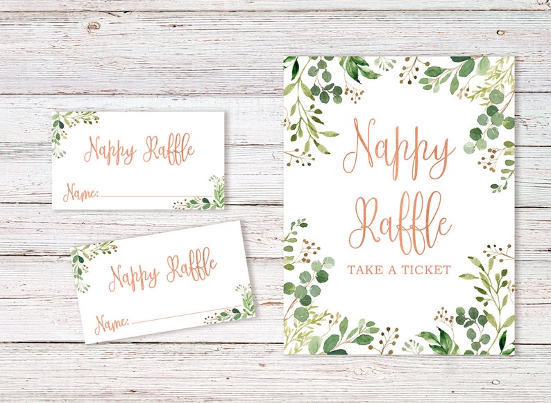 Greenery Baby Shower Nappy Raffle Nappy Raffle Tickets Rose | Etsy
