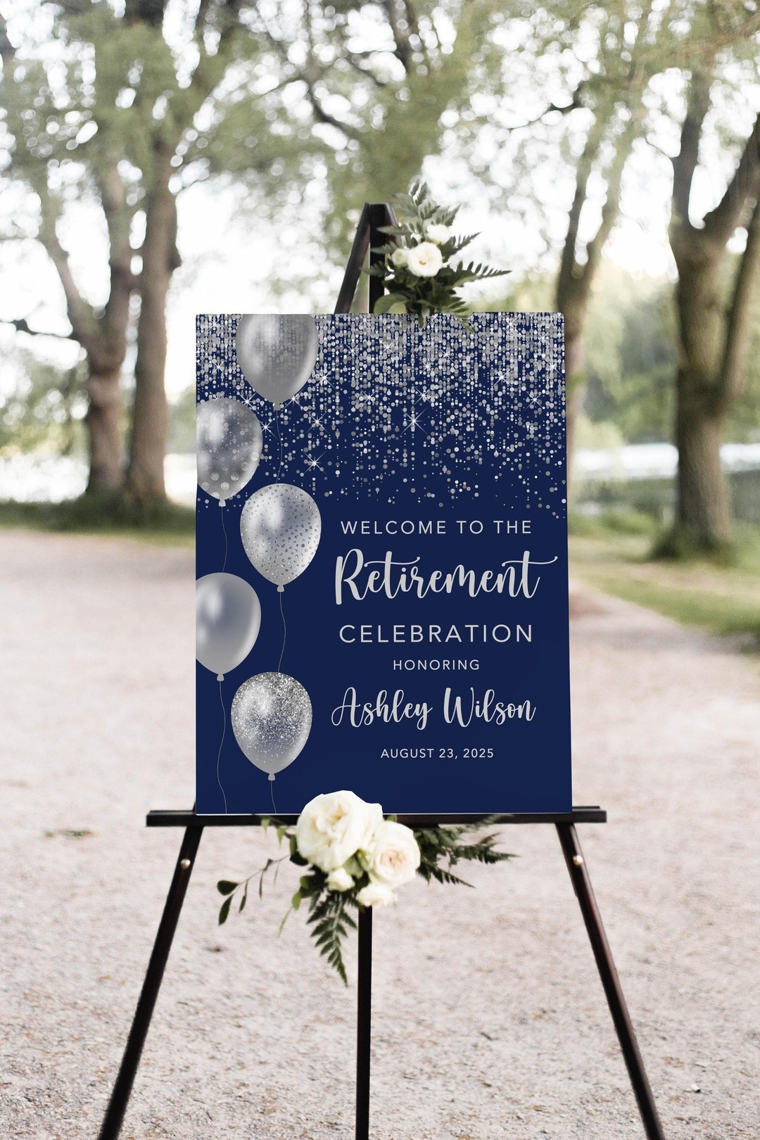 Silver Blue Retirement Welcome Sign, Balloons Retirement Party Welcome ...
