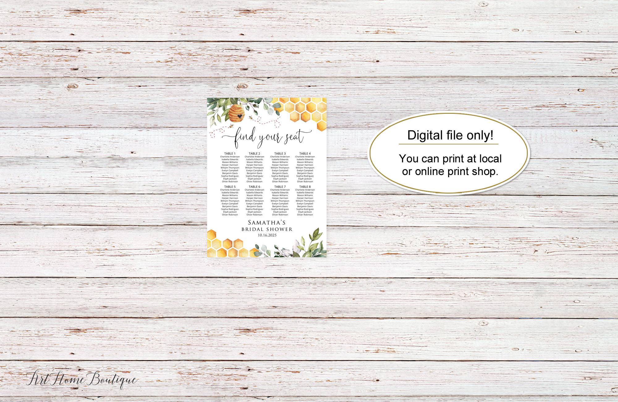 Honey Bridal Shower Seating Chart, Bee Bridal Shower Seating Plan ...