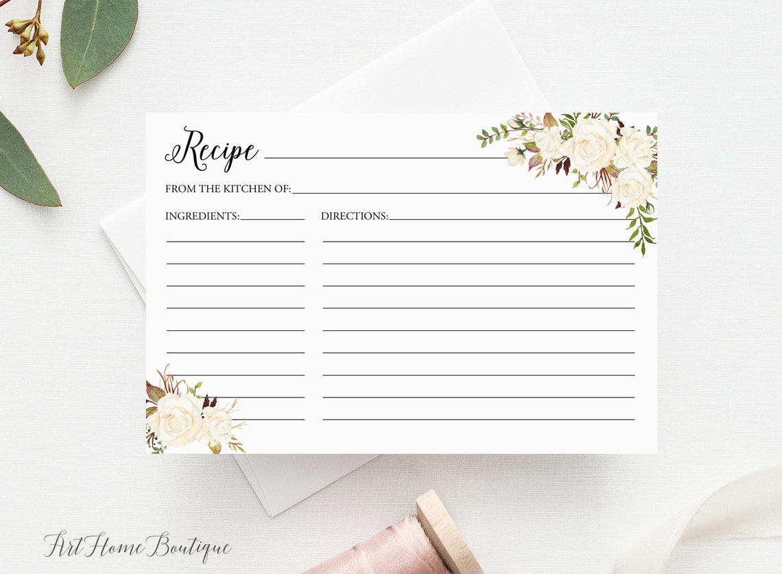 Floral Recipe Card Recipe Card Printable Bridal Shower - Etsy