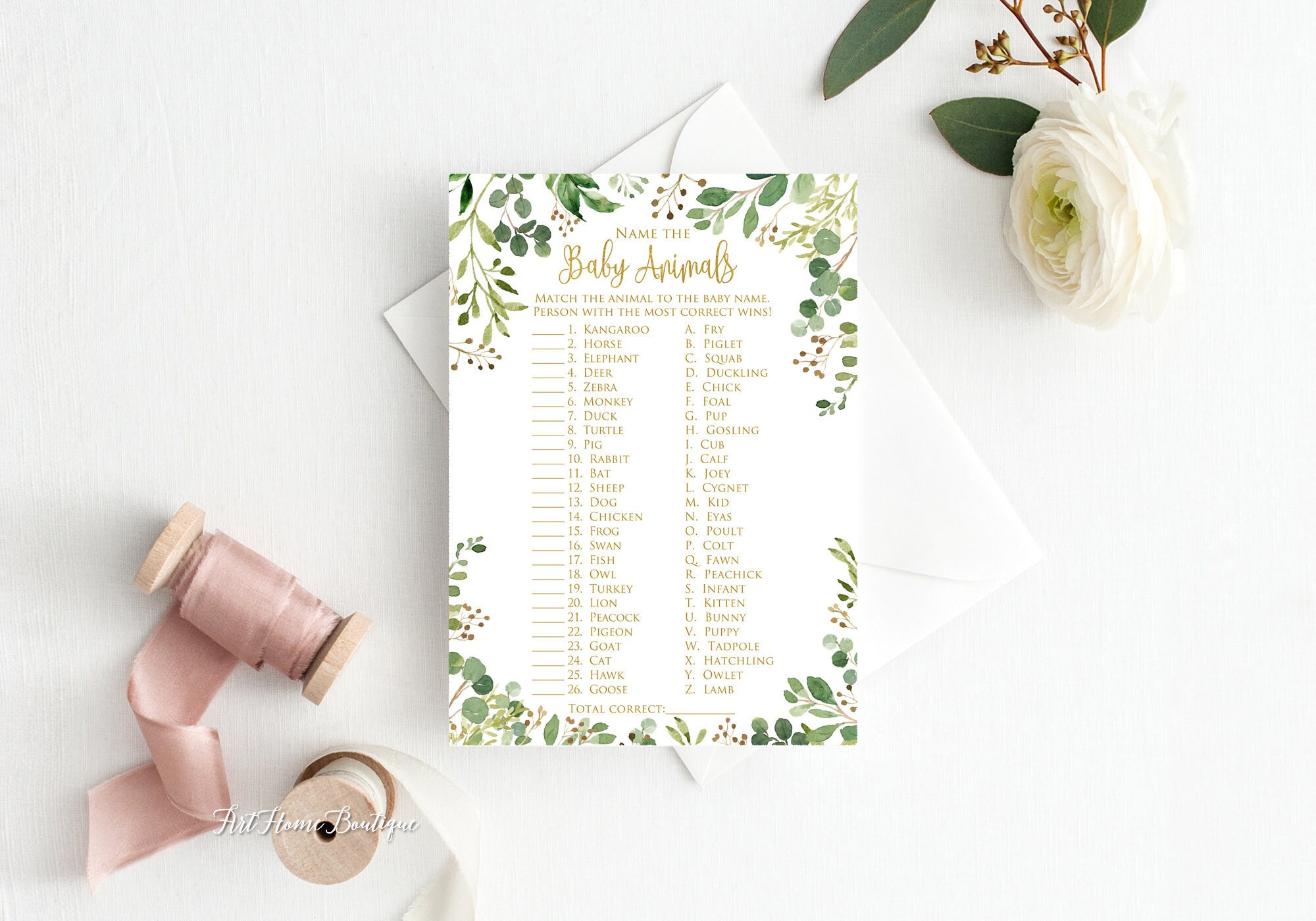 Name the Baby Animal Game Greenery Baby Shower Games Baby - Etsy