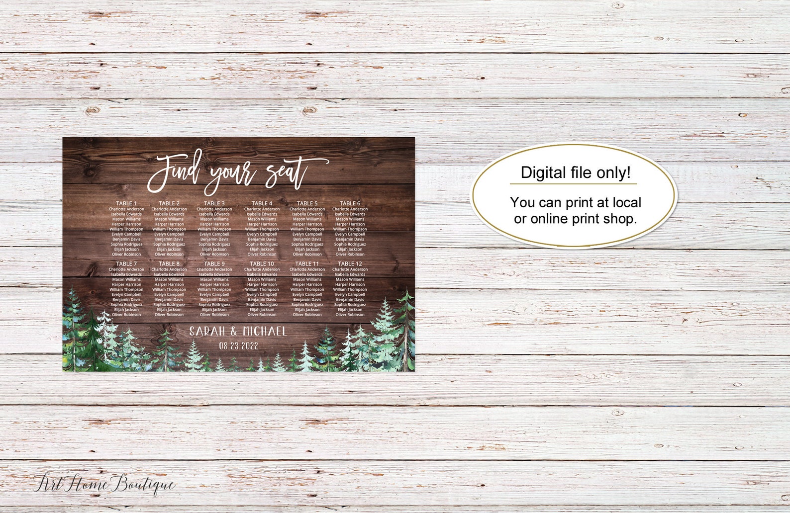 Forest Wedding Seating Chart, Rustic Wedding Seating Plan, Find Your ...