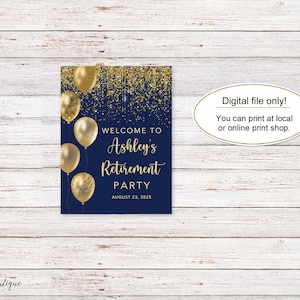 Navy Gold Retirement Welcome Sign, Balloons Retirement Party Welcome ...