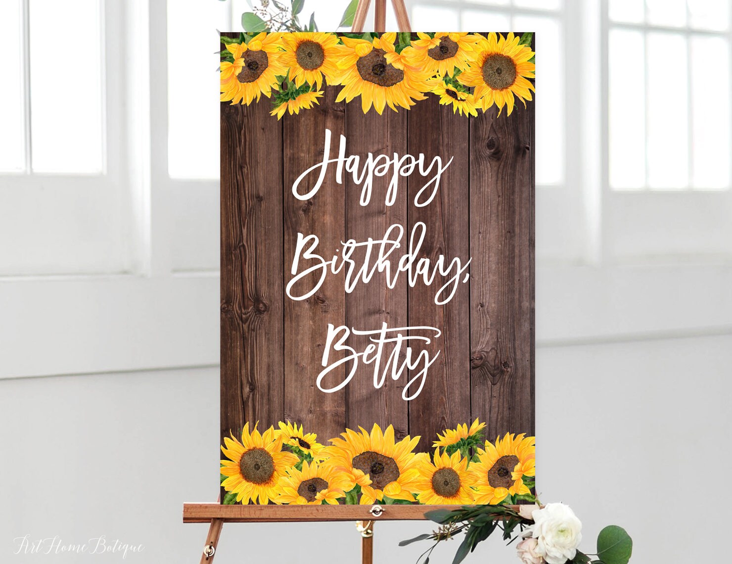 Sunflowers Happy Birthday Sign, Rustic Welcome Sign, Welcome to ...