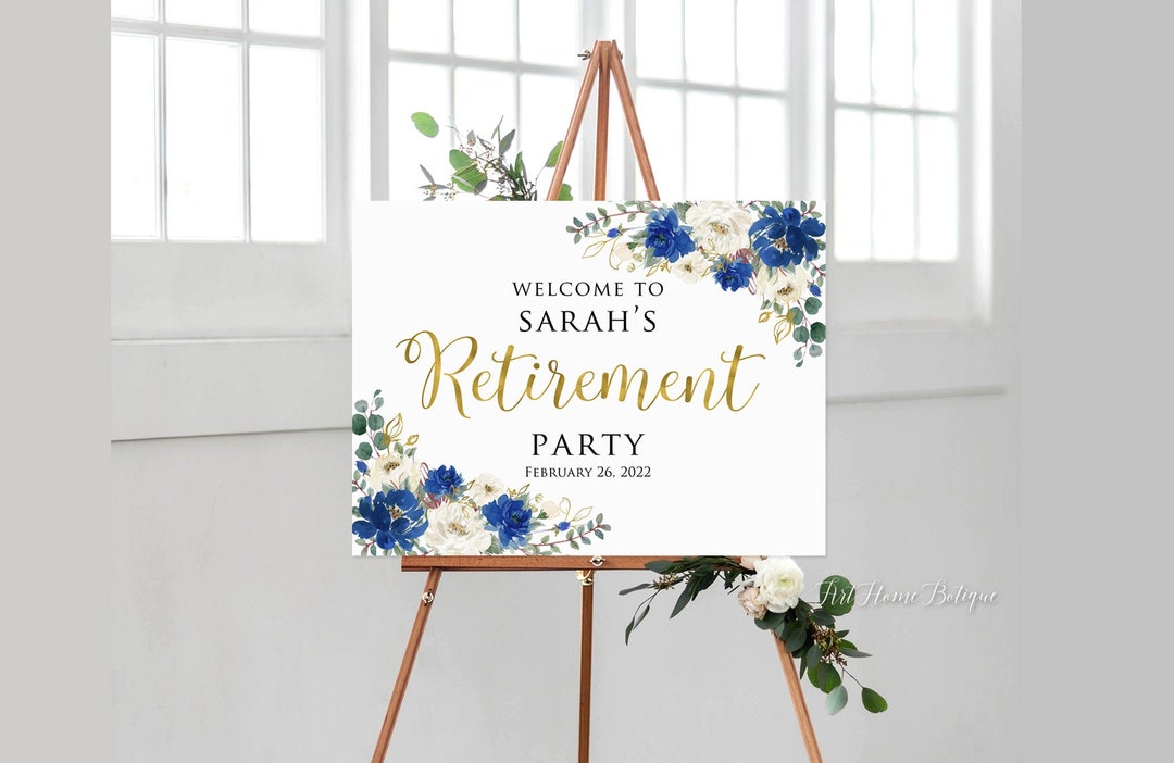Royal Blue Retirement Party Sign, Retirement Celebration Welcome Sign ...