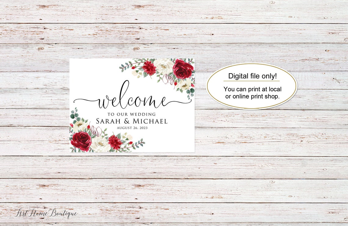 Red and White Wedding Welcome Sign Red Welcome Sign Red and - Etsy