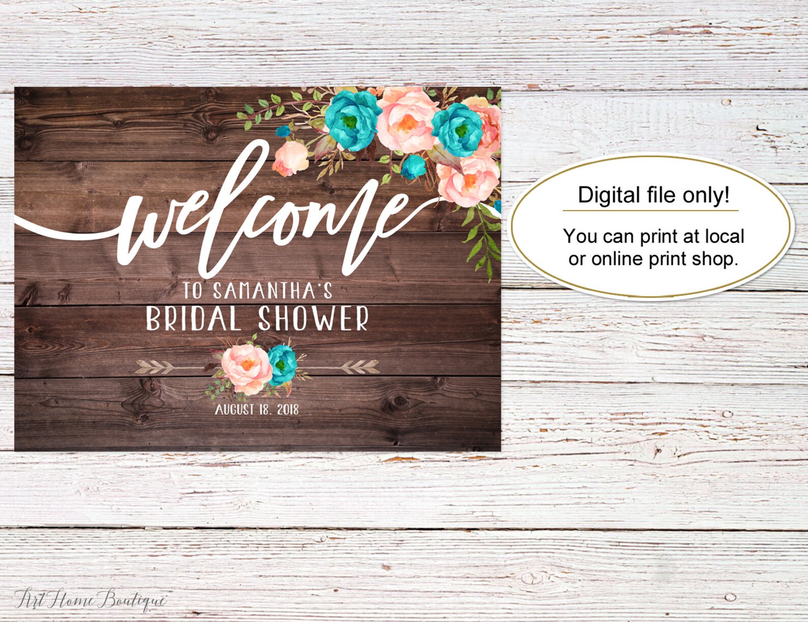Rustic Welcome Bridal Shower Sign Teal and Coral Bridal - Etsy