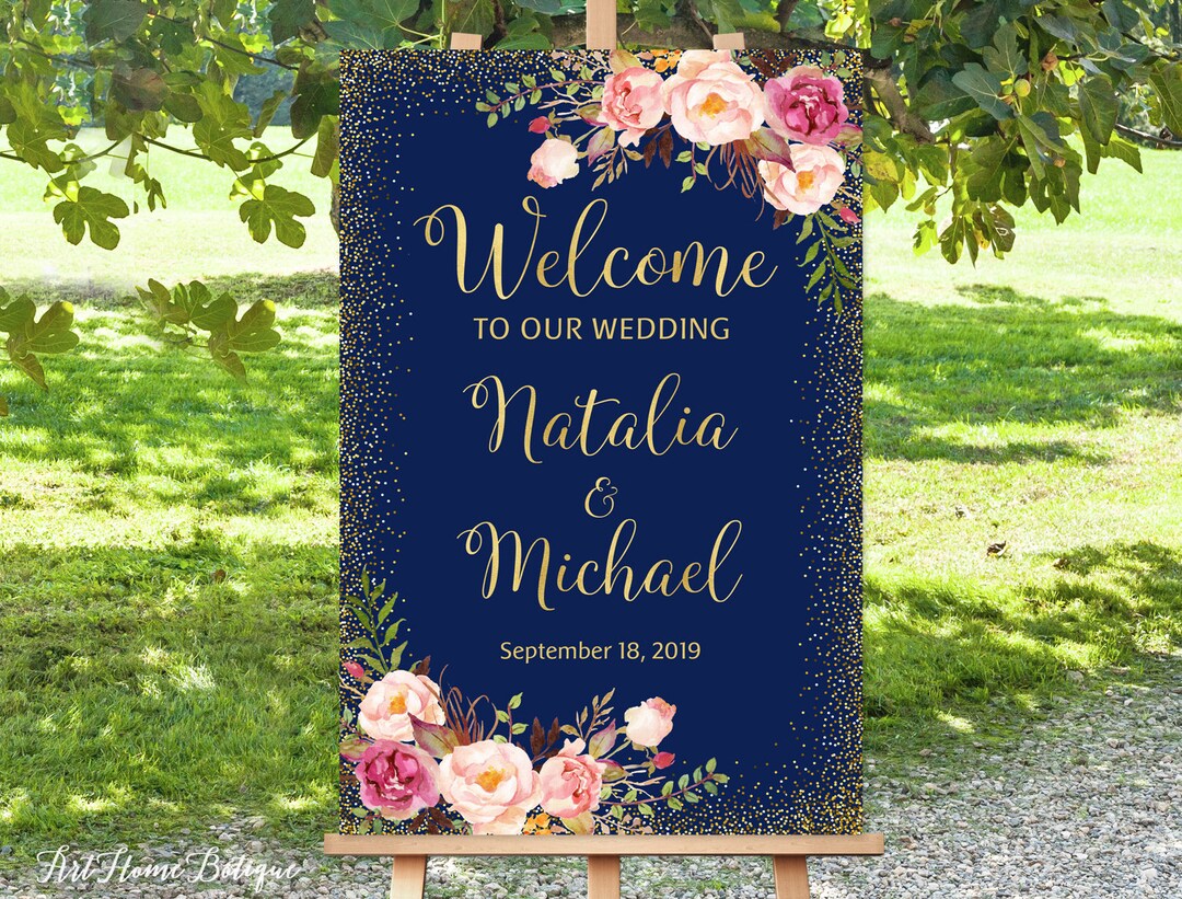 Welcome to Our Wedding Sign, Navy Welcome Wedding Sign, Large Welcome ...