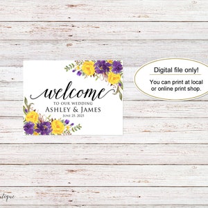 Yellow Purple Wedding Welcome Sign, Yellow Purple Welcome Sign, Yellow ...