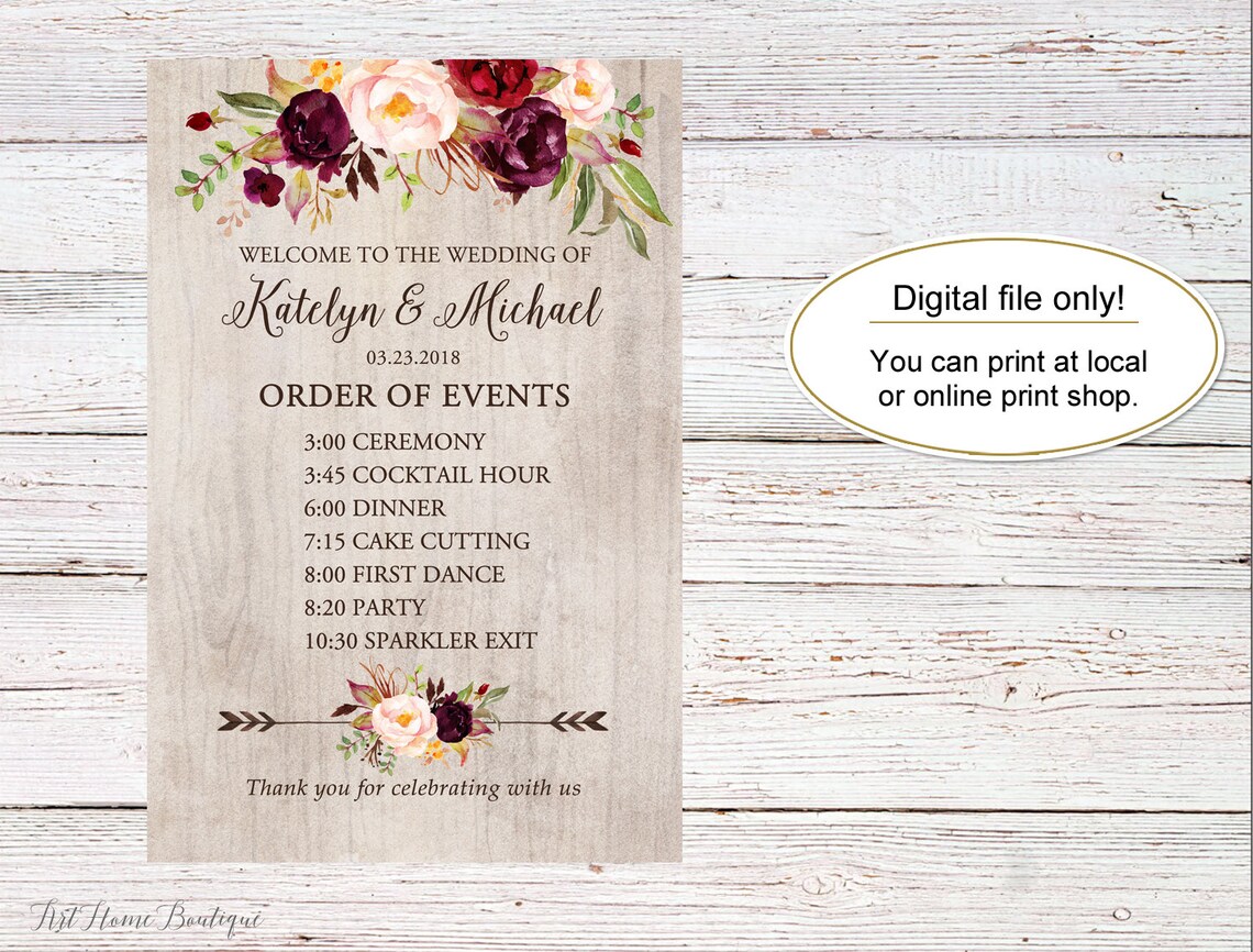 Order of Events Wedding Sign Order of Events Sign Timeline - Etsy