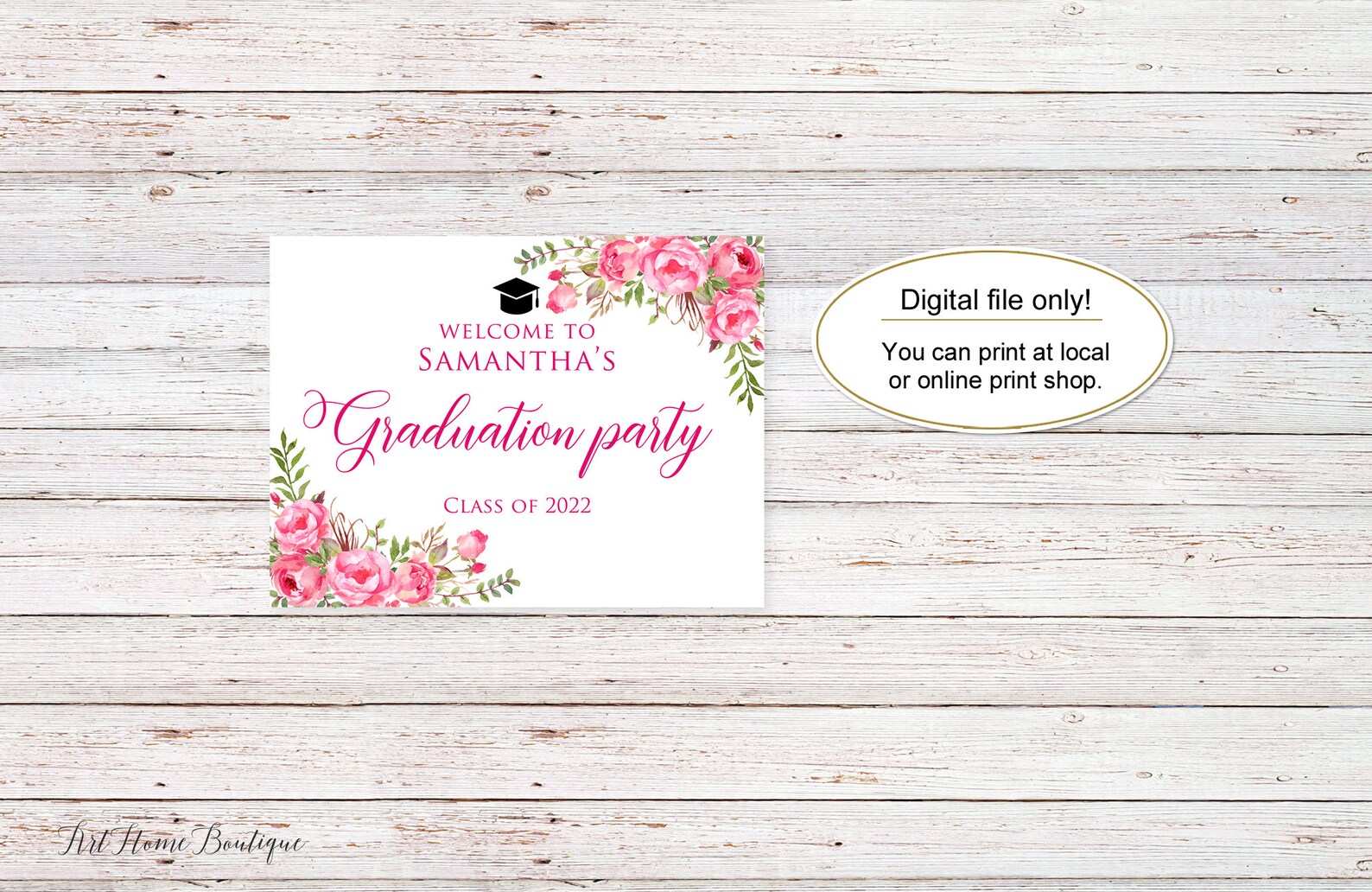Hot Pink Graduation Party Welcome Sign, Fuchsia Pink Graduation Welcome ...