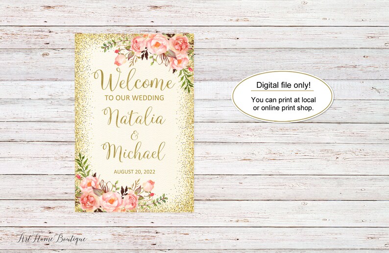 Coral Wedding Welcome Sign Coral and Gold Wedding Welcome - Etsy