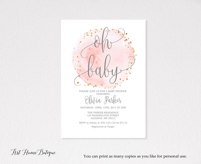 Baby Shower Invitation Oh Baby Invitation Watercolor Baby - Etsy